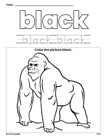 FREE Ape Color Black Coloring Page and Color Worksheet, Black Worksheet ...
