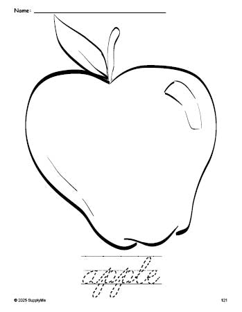 FREE Printable Apple Coloring Page and Cursive Word Tracing Worksheet ...