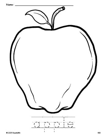 FREE Printable Apple Coloring Page and Word Tracing Worksheet, Perfect ...