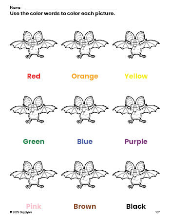 FREE Bat Coloring Page and Color Worksheet for Preschoolers to Learn ...