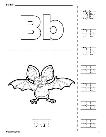FREE Printable Bat Coloring Page and Letter Tracing Worksheet, Letter B ...