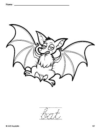 FREE Printable Bat Halloween Coloring Page and Cursive Word Tracing ...