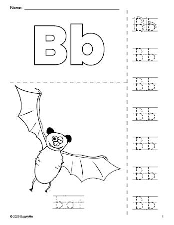FREE Printable Bat Halloween Coloring Page and Letter Tracing Worksheet ...