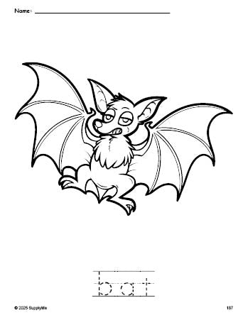 FREE Printable Bat Halloween Coloring Page and Word Tracing Worksheet ...