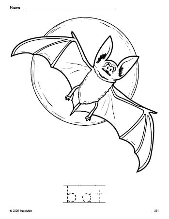 FREE Printable Bat Halloween Coloring Page and Word Tracing Worksheet ...