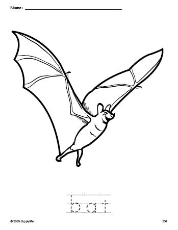 FREE Printable Bat Halloween Coloring Page and Word Tracing Worksheet ...