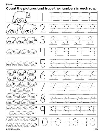 FREE Printable Bear Counting Worksheet for Preschool and Pre-K with ...