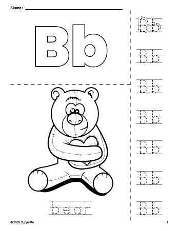 FREE Printable Bear Valentine's Day Coloring Page and Letter Tracing ...