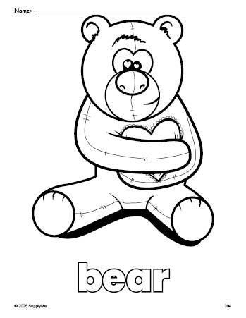 FREE Printable Bear Valentine's Day Coloring Page for Preschool, Pre-K ...