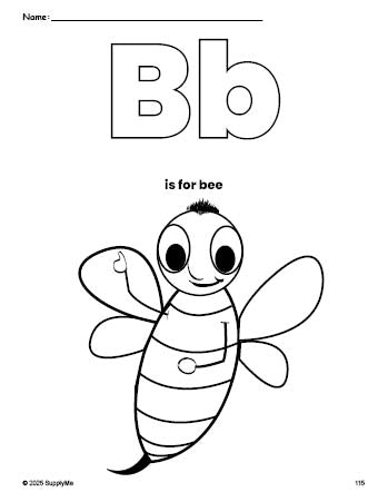 FREE Printable Bee Coloring Page, Letter B Coloring Page for Preschool ...