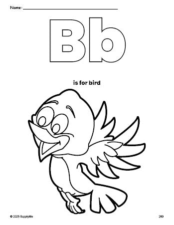 FREE Printable Bird Coloring Page, Letter B Coloring Page for Preschool ...