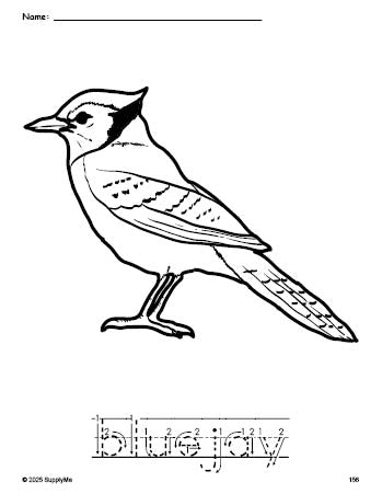 FREE Printable Bluejay Coloring Page and Word Tracing Worksheet, Letter ...