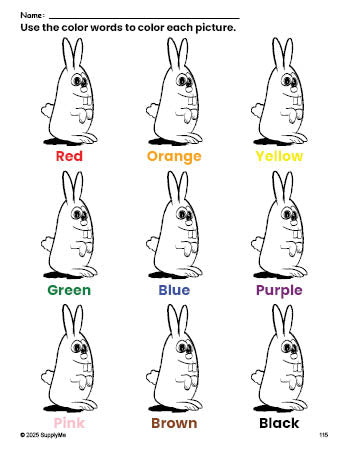 FREE Bunny Coloring Page and Color Worksheet for Preschoolers to Learn ...