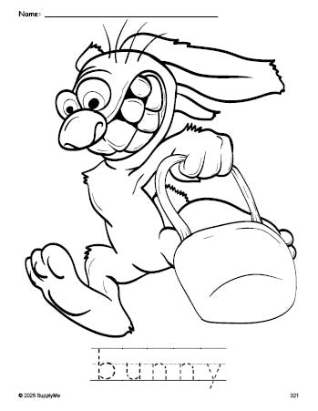 FREE Printable Bunny Easter Coloring Page and Word Tracing Worksheet ...