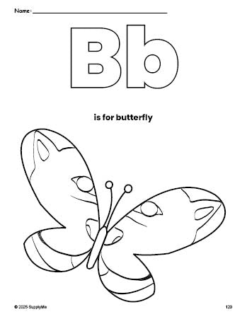 FREE Printable Butterfly Coloring Page, Letter B Coloring Page for ...