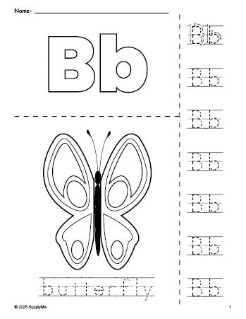 FREE Printable Butterfly Coloring Page and Letter Tracing Worksheet ...