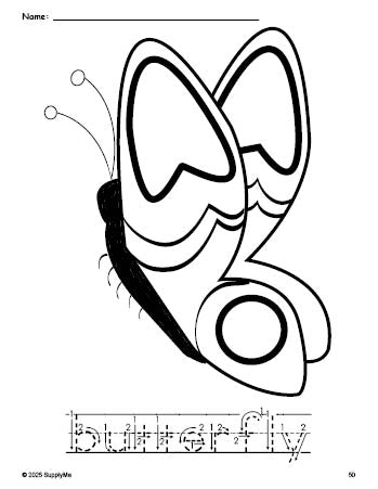 FREE Printable Butterfly Coloring Page and Word Tracing Worksheet ...
