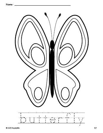 FREE Printable Butterfly Coloring Page and Word Tracing Worksheet ...