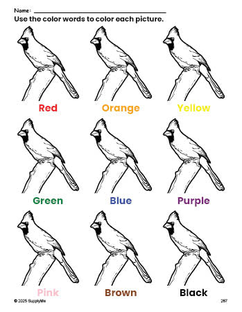 FREE Cardinal Coloring Page and Color Worksheet for Preschoolers to ...
