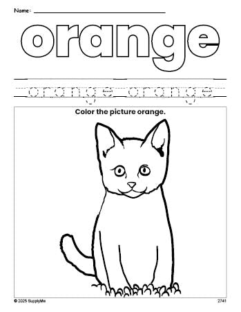 FREE Cat Color Orange Coloring Page and Color Worksheet, Orange ...