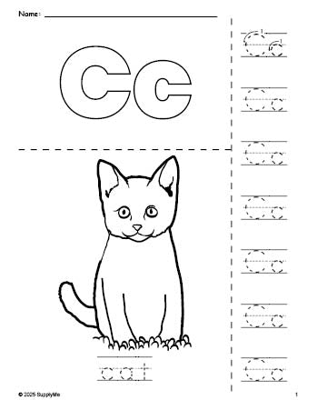 FREE Printable Cat Coloring Page and Letter Tracing Worksheet, Letter C ...