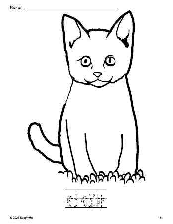 FREE Printable Cat Coloring Page and Word Tracing Worksheet, Letter ...
