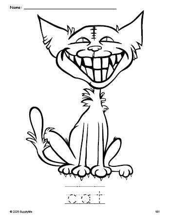 FREE Printable Cat Halloween Coloring Page and Word Tracing Worksheet ...