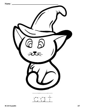 FREE Printable Cat Halloween Coloring Page and Word Tracing Worksheet ...