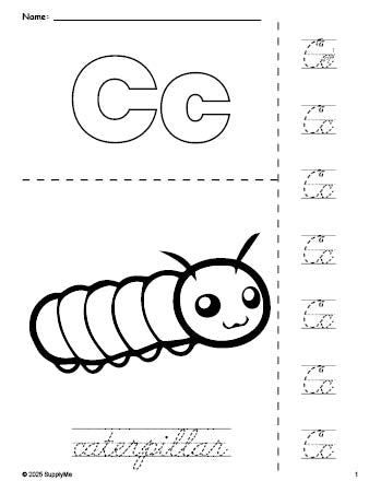 FREE Printable Caterpillar Coloring Page and Cursive Letter Tracing ...