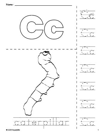 FREE Printable Caterpillar Coloring Page and Letter Tracing Worksheet ...