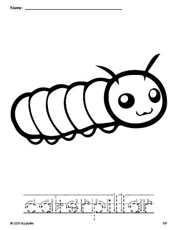FREE Printable Caterpillar Coloring Page and Word Tracing Worksheet ...