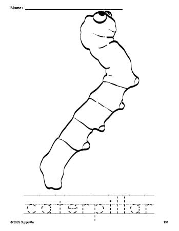 FREE Printable Caterpillar Coloring Page and Word Tracing Worksheet ...