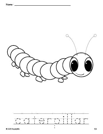 FREE Printable Caterpillar Coloring Page and Word Tracing Worksheet ...