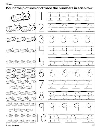 FREE Printable Caterpillar Counting Worksheet for Preschool and Pre-K ...
