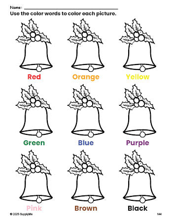 FREE Christmas Bell Coloring Page and Color Worksheet for Preschoolers ...