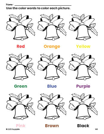 FREE Christmas Bell Coloring Page and Color Worksheet for Preschoolers ...