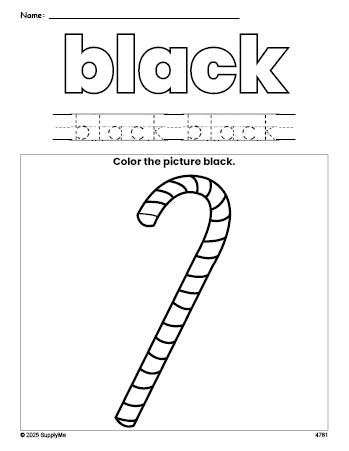 FREE Christmas Candy Cane Color Black Coloring Page and Color Worksheet ...