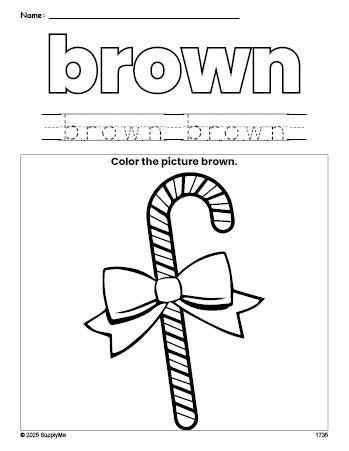 FREE Christmas Candy Cane Color Brown Coloring Page and Color Worksheet ...