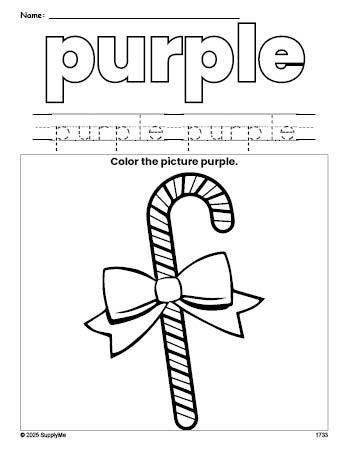 FREE Christmas Candy Cane Color Purple Coloring Page and Color ...