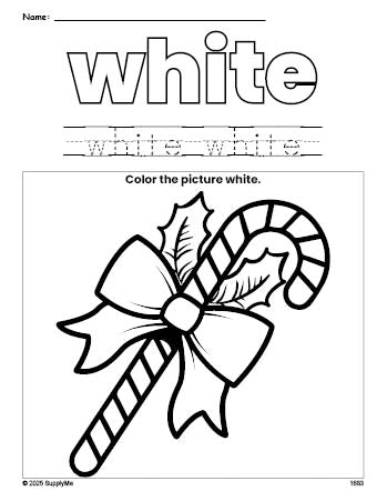 FREE Christmas Candy Cane Color White Coloring Page and Color Worksheet ...