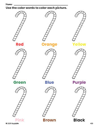 FREE Christmas Candy Cane Coloring Page and Color Worksheet for ...