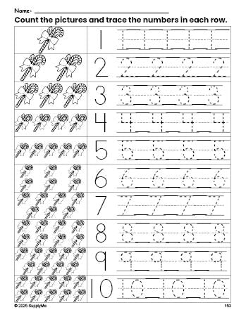 FREE Printable Christmas Candy Cane Counting Worksheet for Preschool ...
