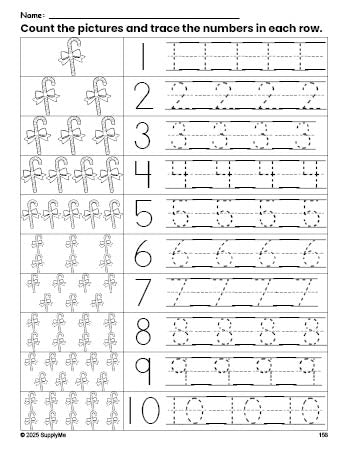 FREE Printable Christmas Candy Cane Counting Worksheet for Preschool ...
