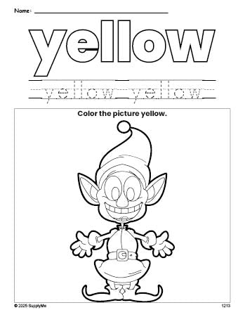 FREE Christmas Elf Color Yellow Coloring Page and Color Worksheet ...