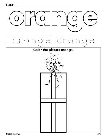 FREE Christmas Gift Color Orange Coloring Page and Color Worksheet ...