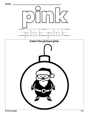 FREE Christmas Ornament Color Pink Coloring Page and Color Worksheet ...