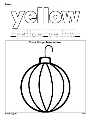 FREE Christmas Ornament Color Yellow Coloring Page and Color Worksheet ...