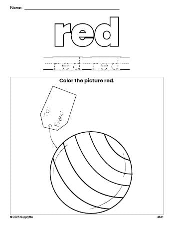 FREE Christmas Present Color Red Coloring Page and Color Worksheet, Red ...