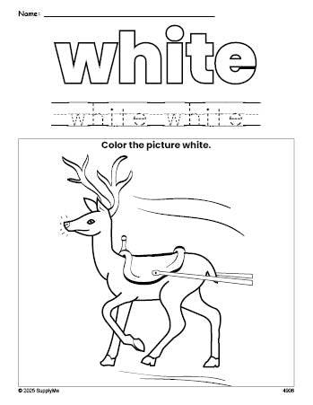 FREE Christmas Reindeer Color White Coloring Page and Color Worksheet ...