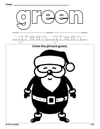 FREE Christmas Santa Color Green Coloring Page and Color Worksheet ...